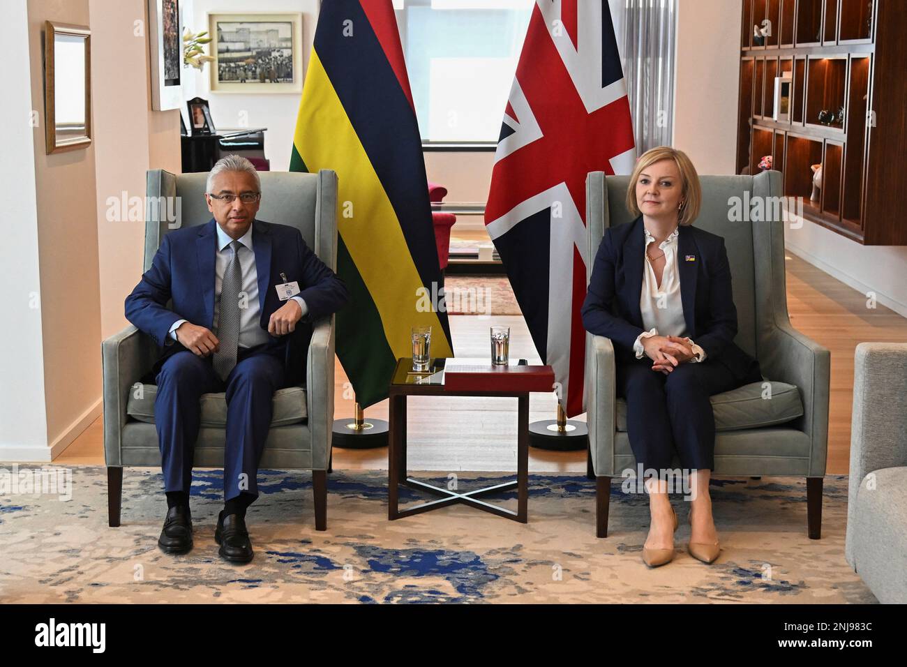 British Prime Minister Liz Truss meets Prime Minister of Mauritius Pravind Jugnauth for a ...