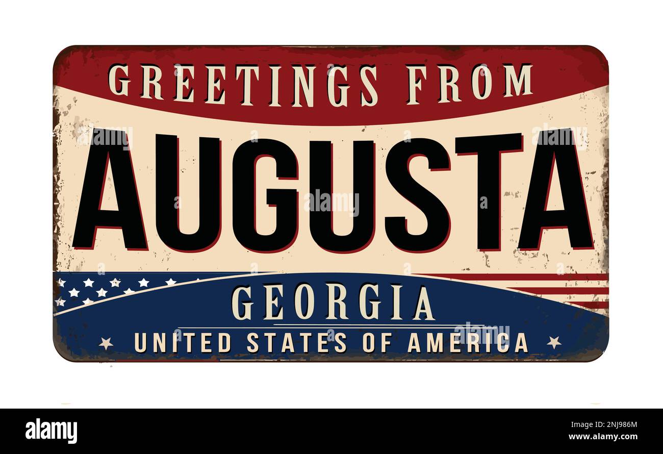 Greetings from Augusta vintage rusty metal sign on a white background ...
