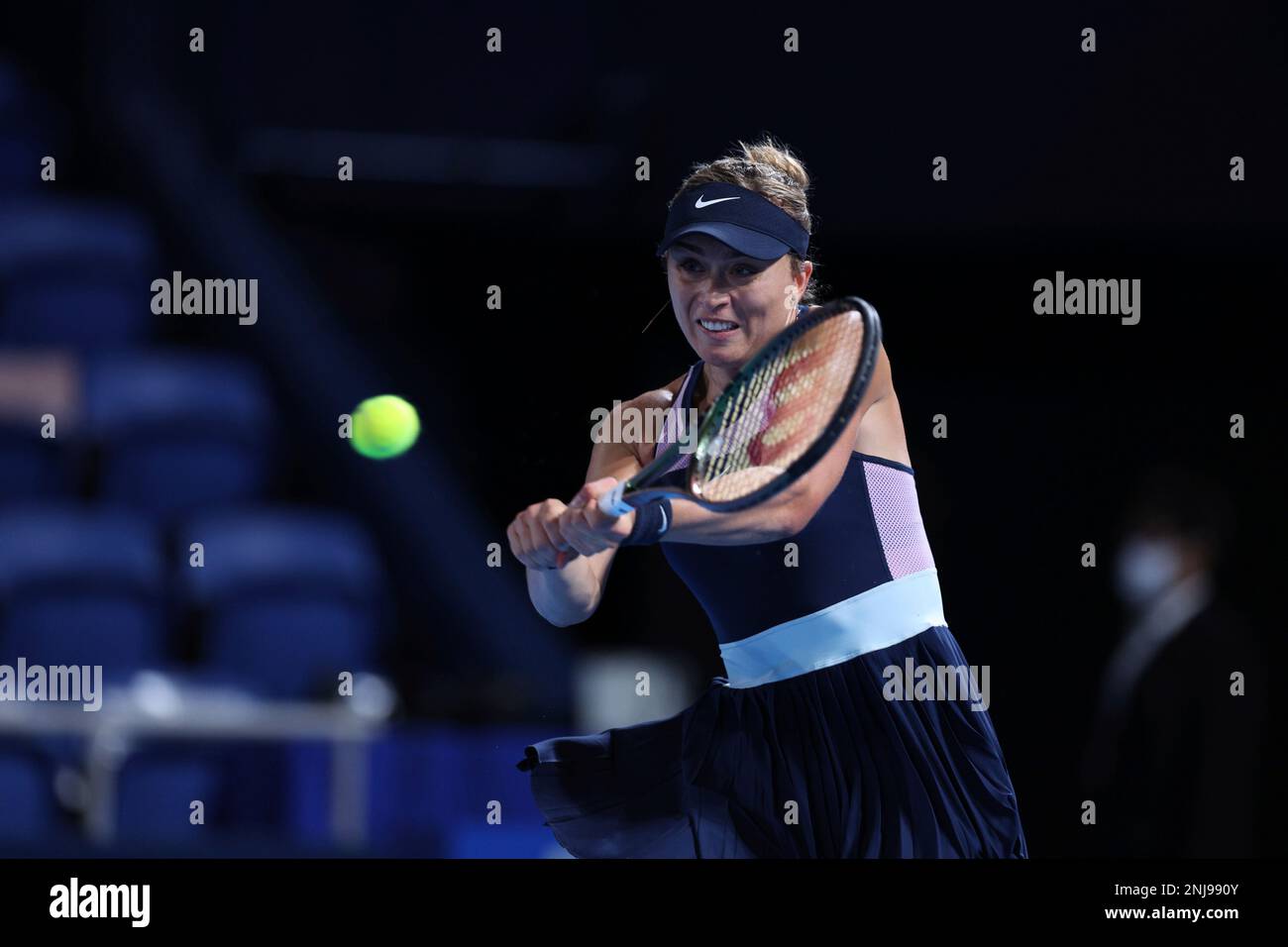 Paula Badosa of Spain hits a return to Qinwen Zheng of China in Toray ...