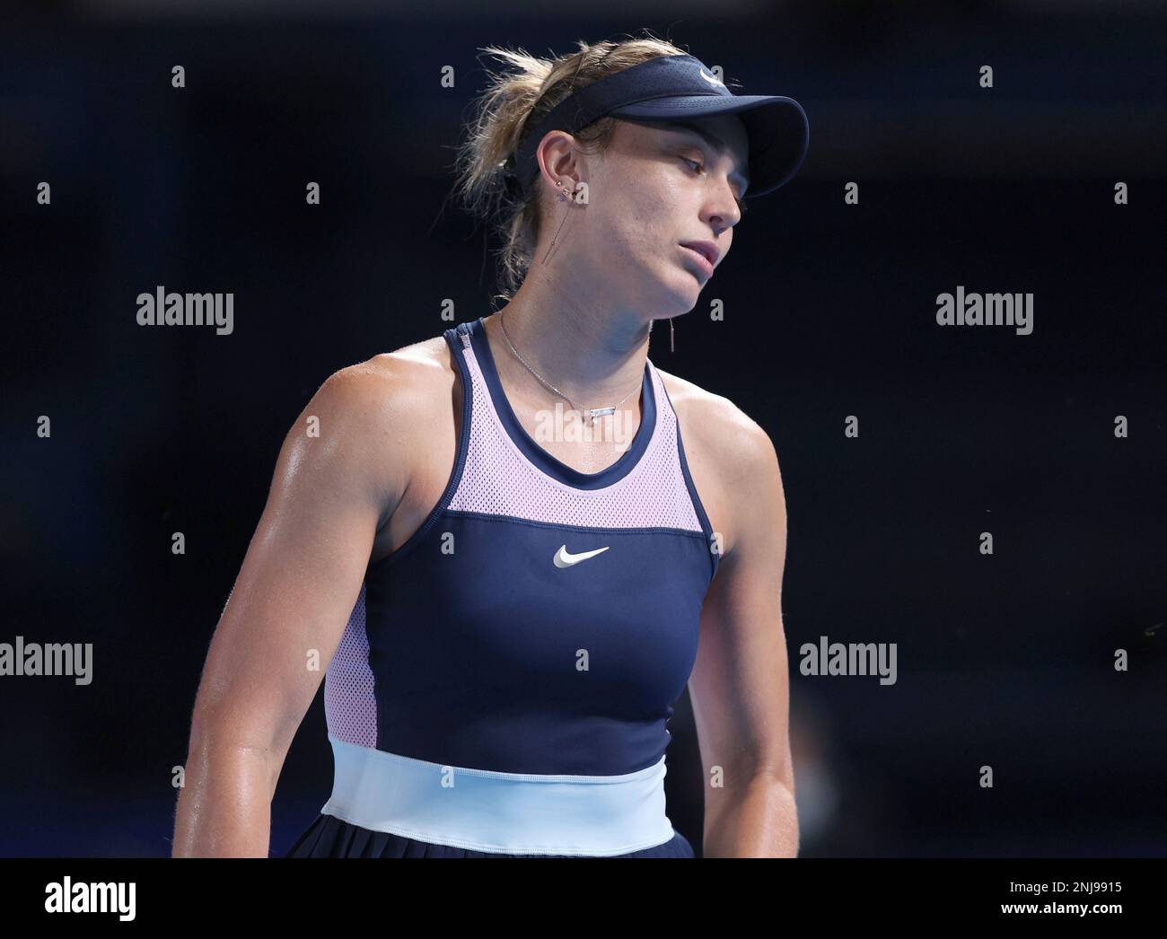 Paula Badosa of Spain looks frustrated during the game against Qinwen ...