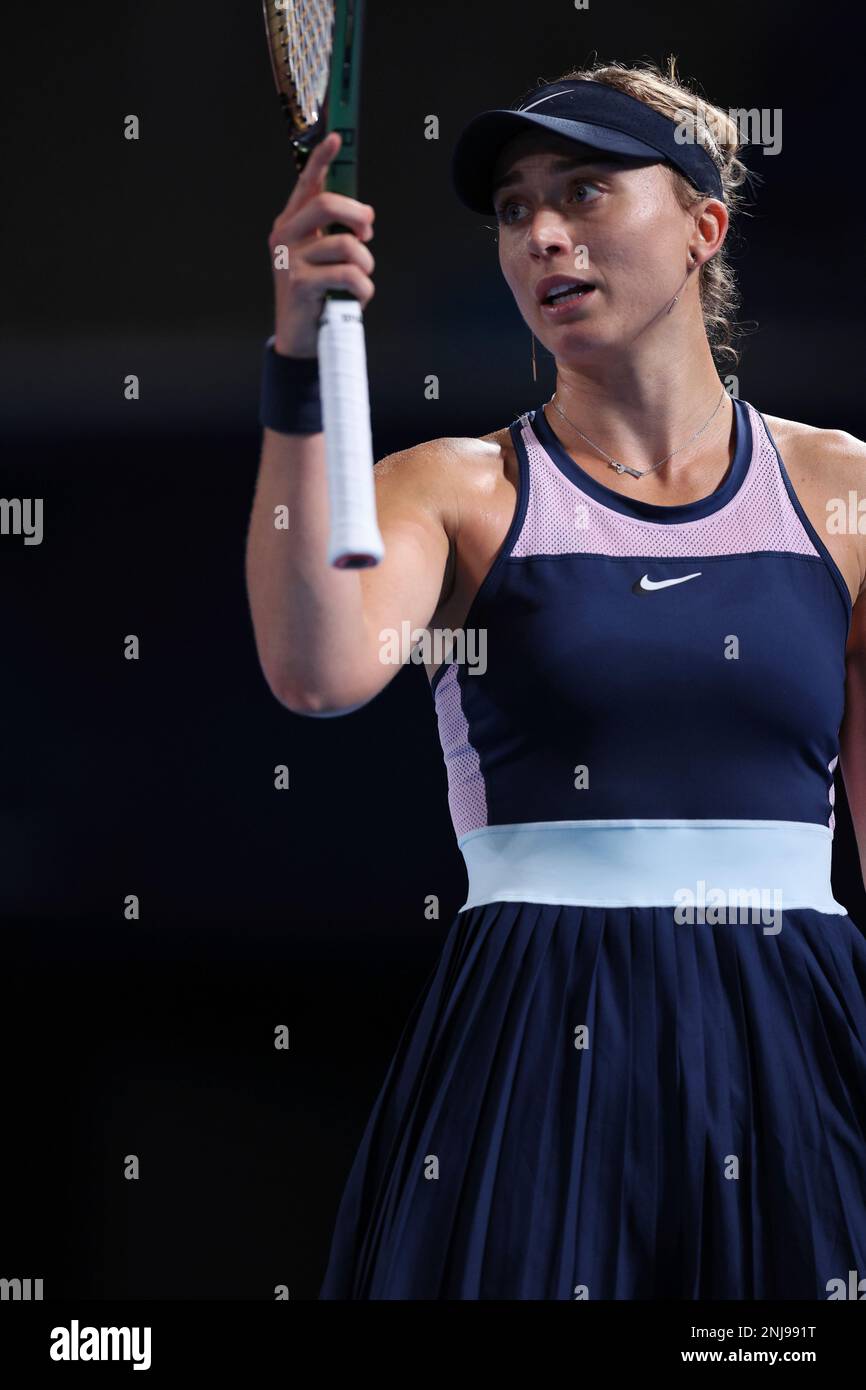 Paula Badosa of Spain looks frustrated during the game against Qinwen ...
