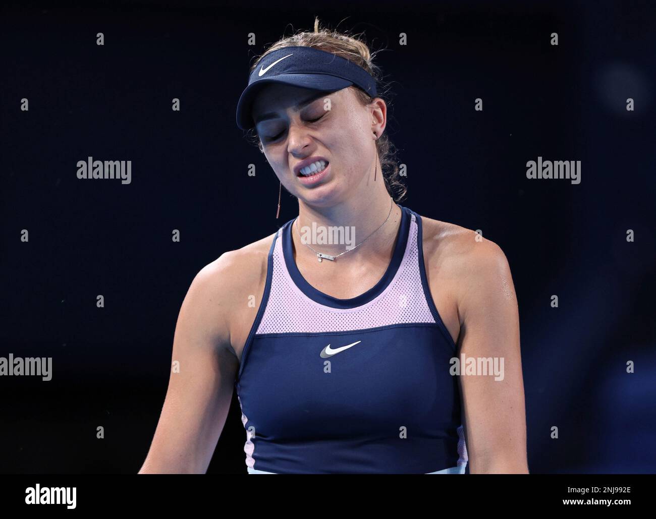 Paula Badosa of Spain looks frustrated during the game against Qinwen ...