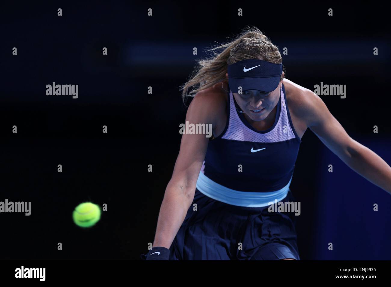 Paula Badosa of Spain hits a return to Qinwen Zheng of China in Toray ...