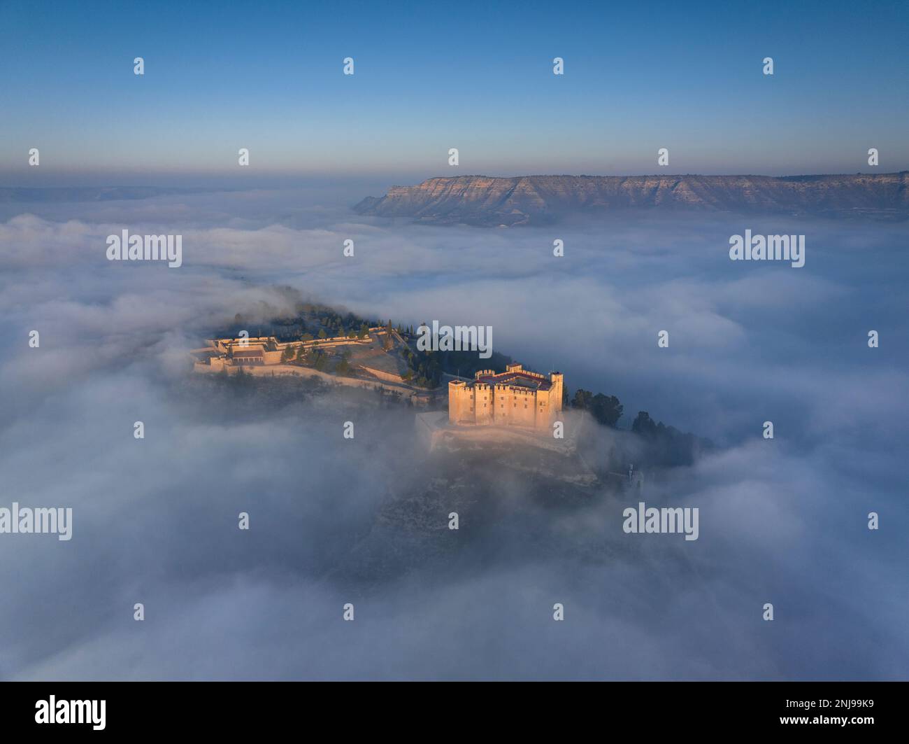 Aerial view of the castle of Mequinenza standing out from a sea of ...