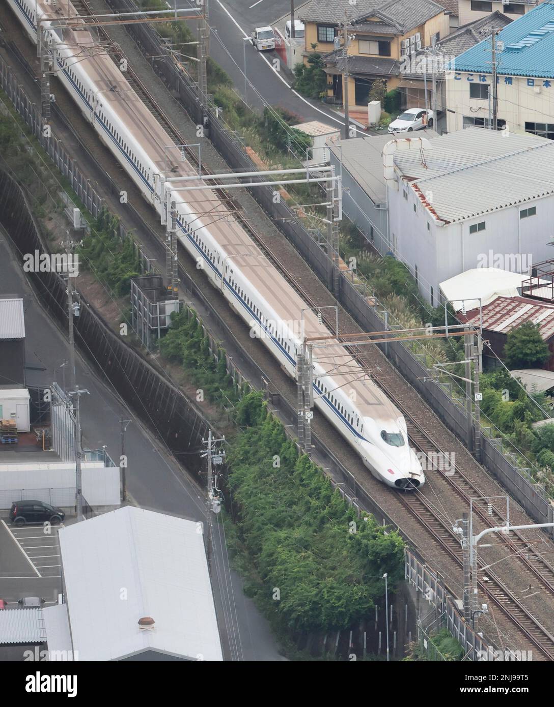 An aerial photo shows a Shinkansen Bullet Train believed to have hit a ...