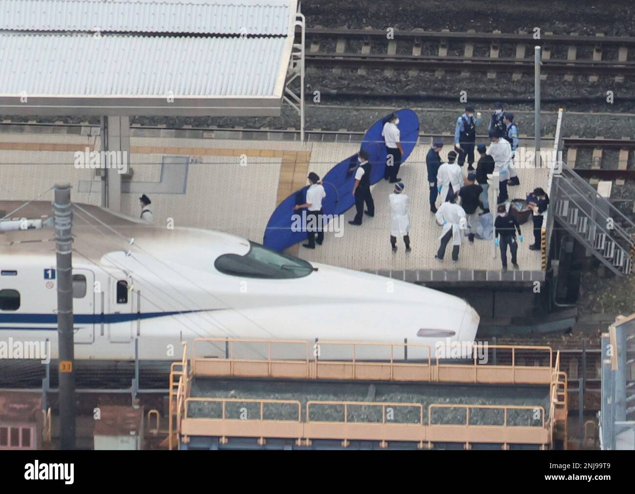 An aerial photo shows a Shinkansen Bullet Train believed to have hit a ...