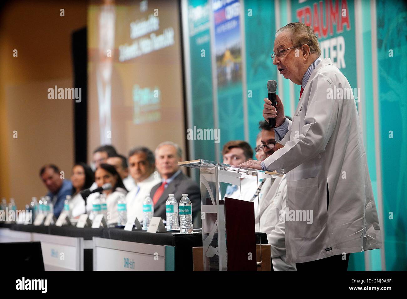 Dr. Kenneth Mattox speaks to guests as DHR Health renamed the Level 1 ...