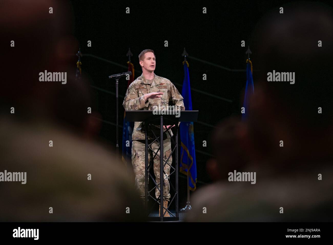 Col. Britt Watson, commander of the 172nd Airlift Wing, speaks to ...