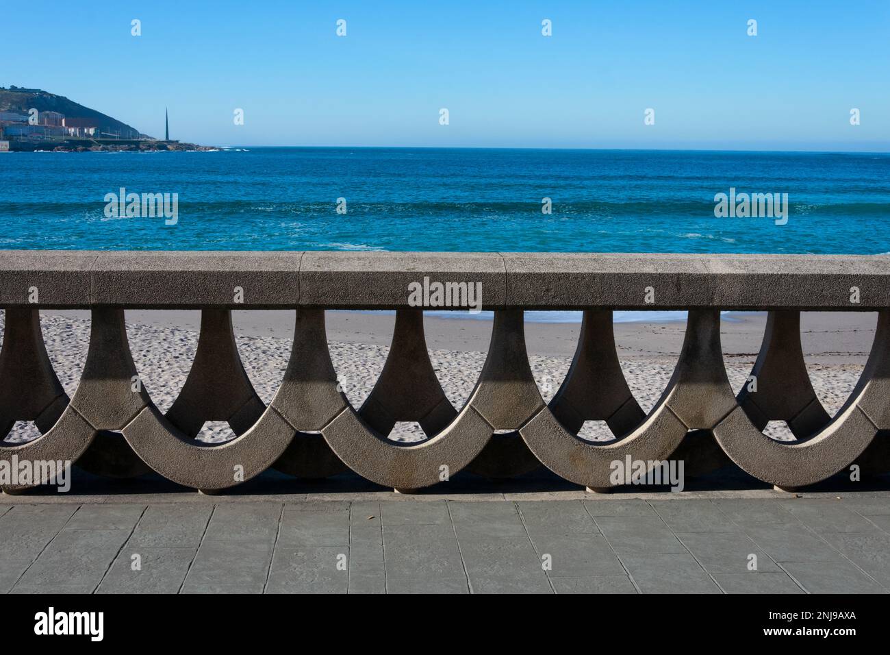 Balcony to the sea and the beach. La Coruna, a Coruna. Spain Stock ...
