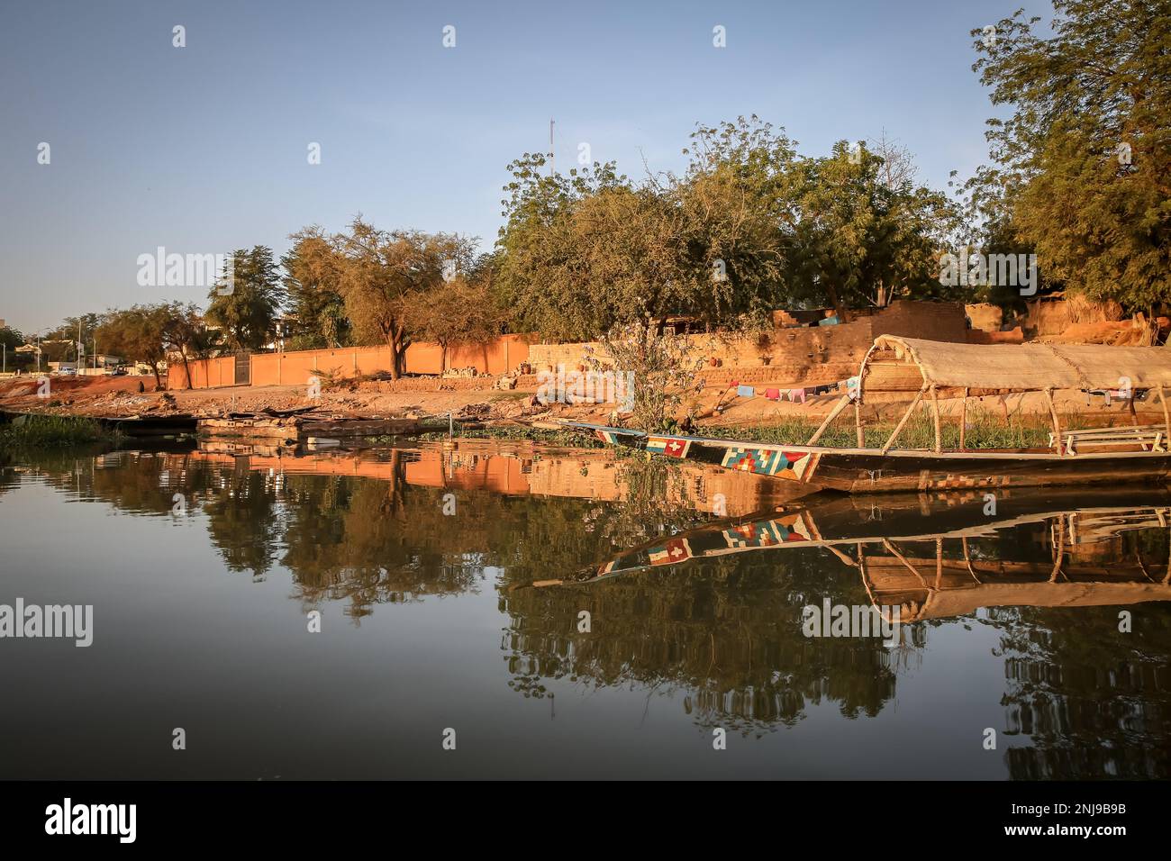 Boats are seen at the bank of the Niger River in Niamey. Niger a ...