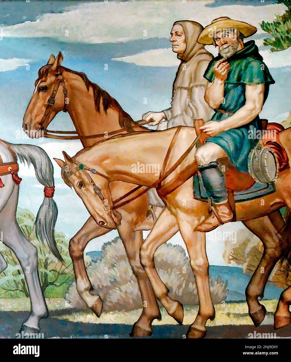 The Parson and his brother the Ploughman. Detail from the Canterbury Tales Mural by Ezra Winter ...