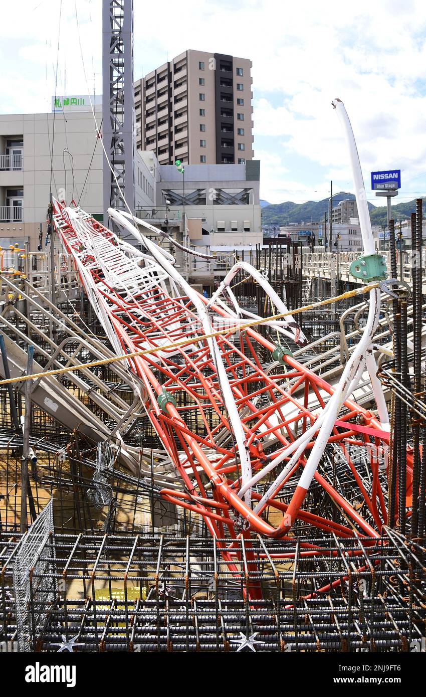 A photo shows the construction site where a large crane fell in Sapporo City, Hokkaido ...