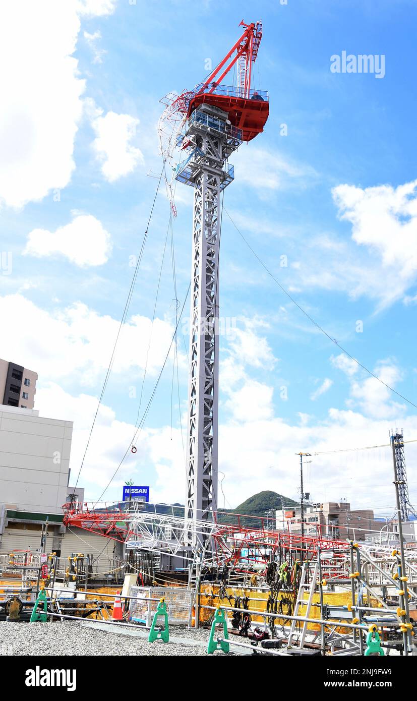 A photo shows the construction site where a large crane fell in Sapporo City, Hokkaido ...