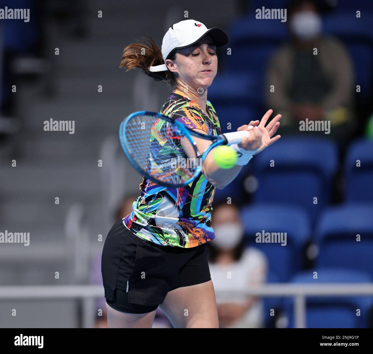 Fernanda Contreras Gómez of Mexico hits a ball during singles 1st round ...