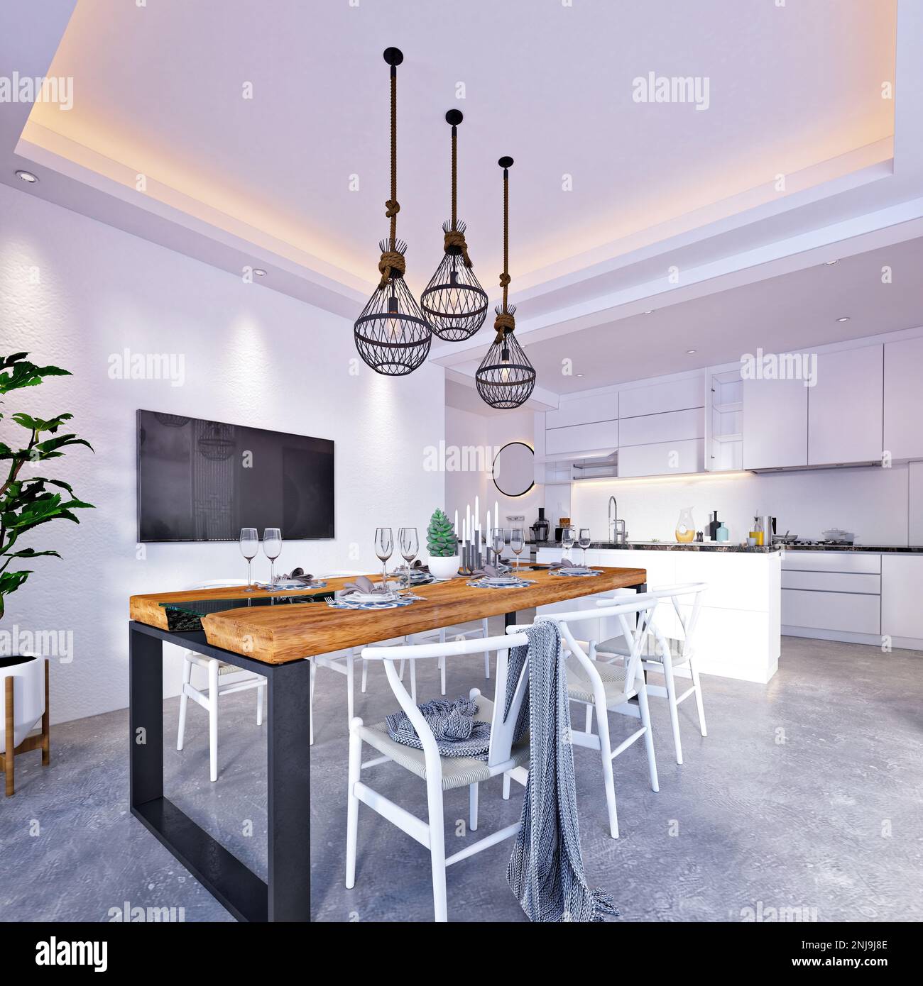 3d render luxury house interior Stock Photo - Alamy