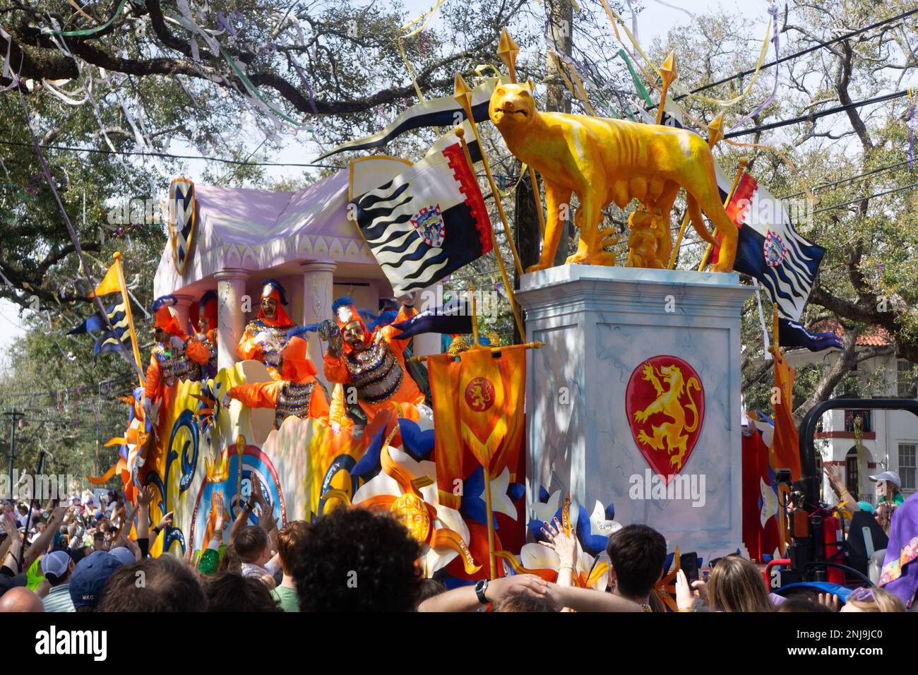 Mythological float in the Rex parade on Mardi Gras day in New Orleans ...