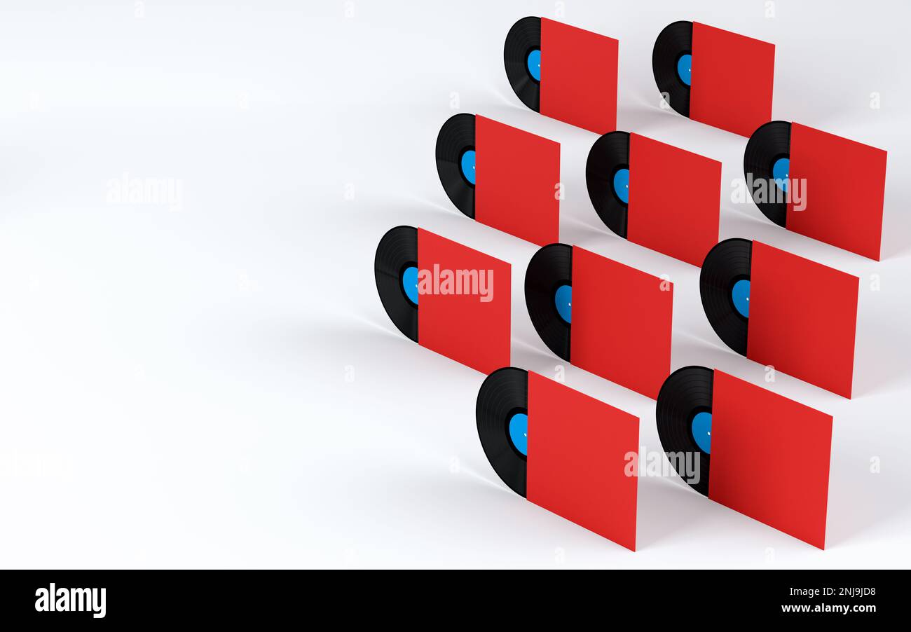 Set of vinyl LP records with cover isolated on white background. 3d ...