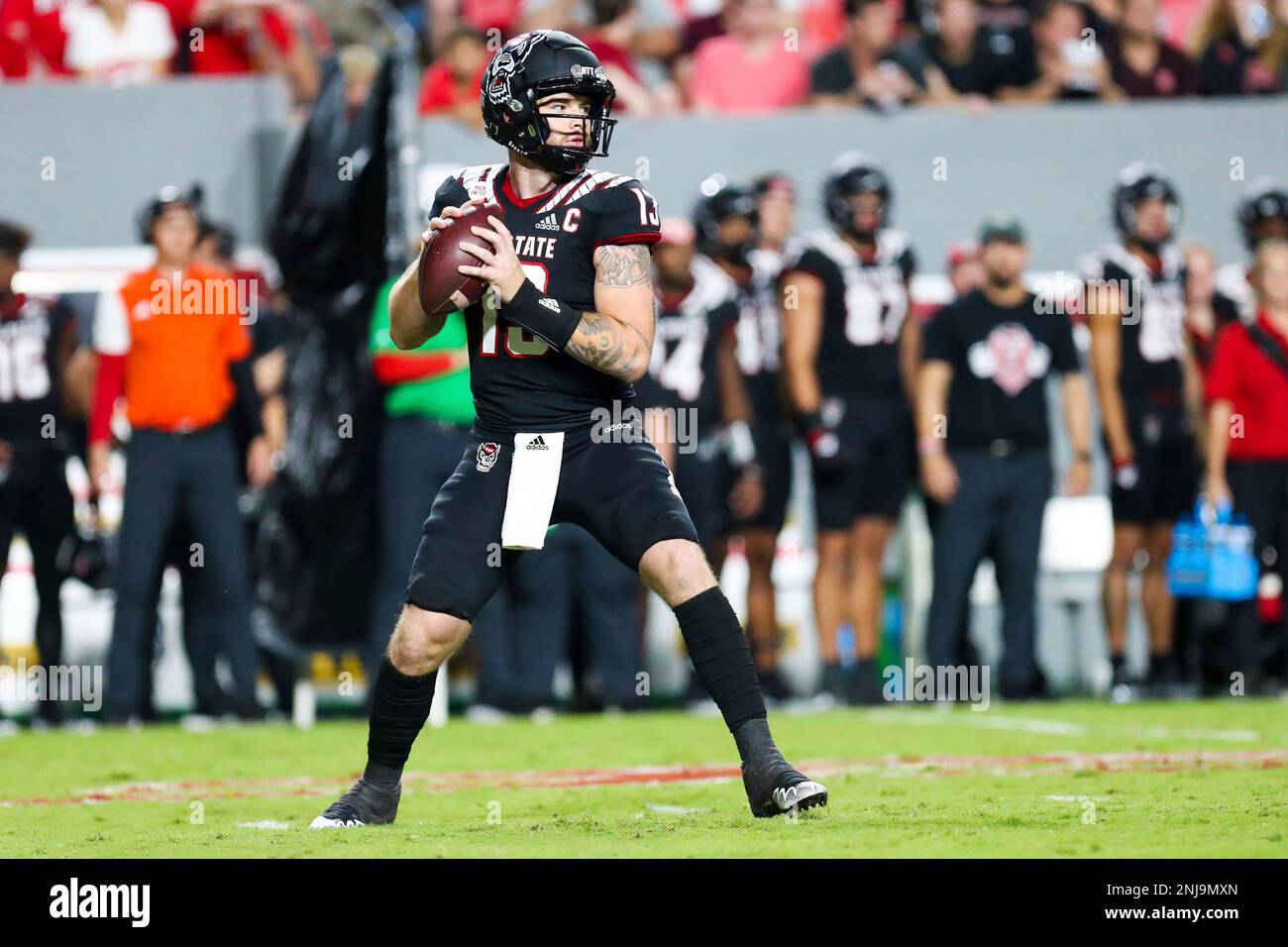 RALEIGH, NC - SEPTEMBER 17: Devin Leary (13) of the North Carolina ...