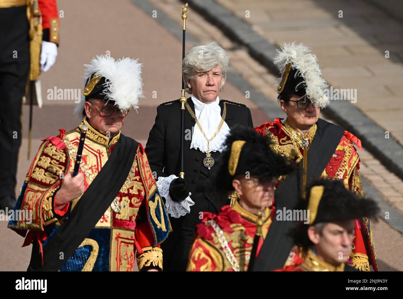 The Lady Usher of the Black Rod, Sarah Clarke OBE arrives at the ...