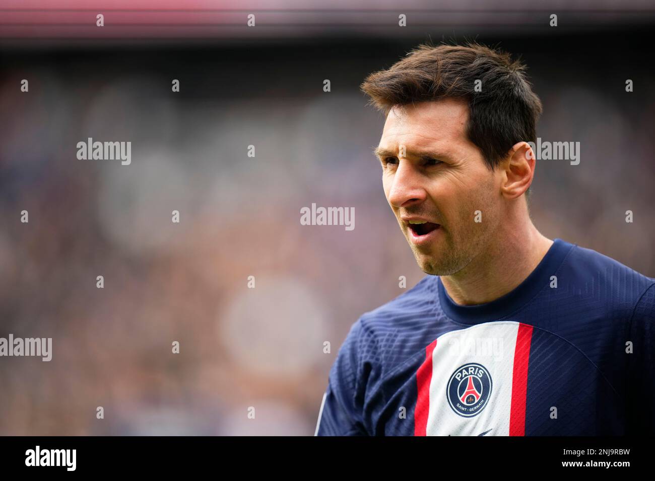 PARIS, FRANCE - FEBRUARY 19: Leo Messi reacts during the French Ligue 1 ...