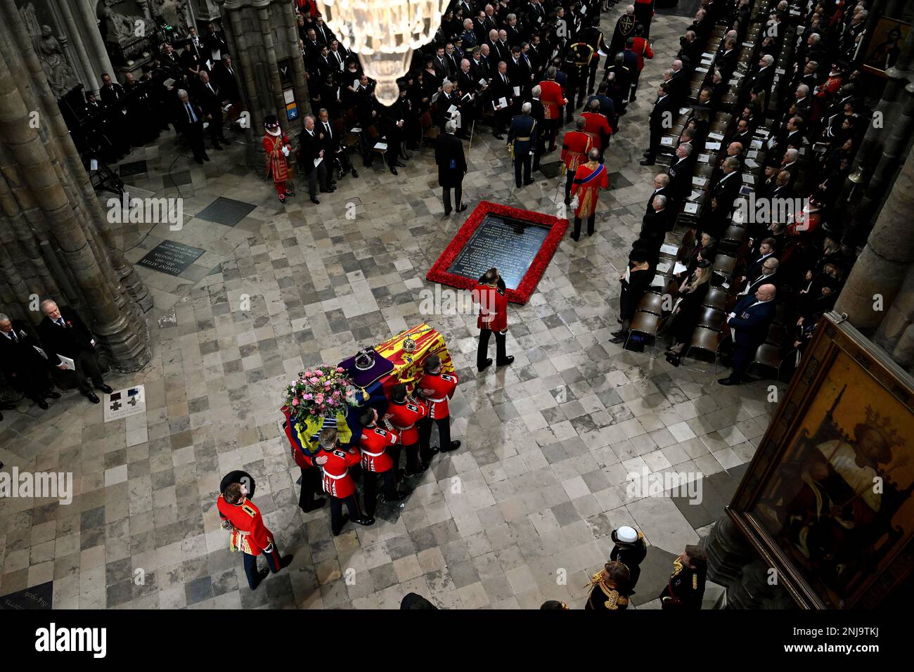 King Charles III, Camilla, the Queen Consort follow behind the coffin ...