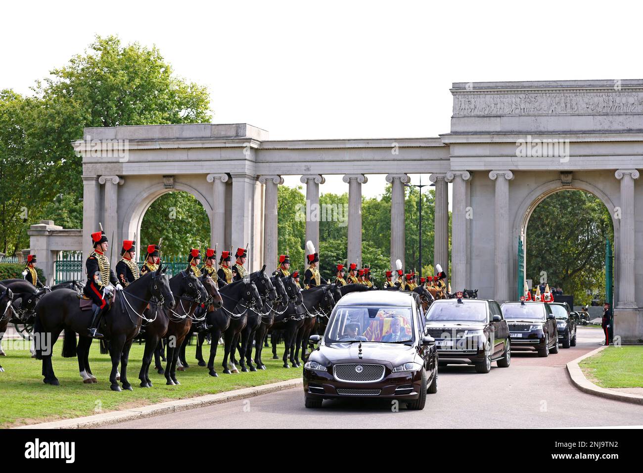 A mounted detachment of the Royal Artillery stand guard as the Royal ...