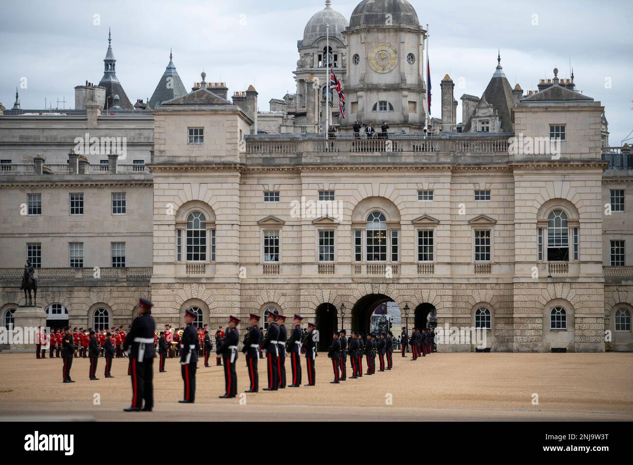 Members of the British Royal Guard in line, as they pass through ...