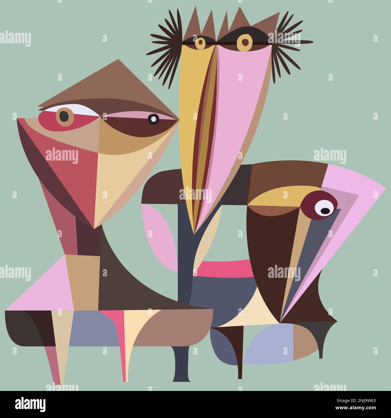 Vector hand drawn illustration of grotesk cubist unreal imaginative ...