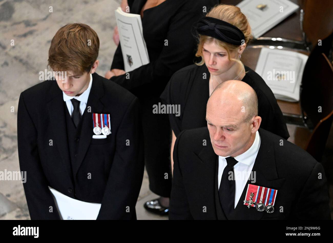 From left, James, Viscount Severn, Lady Louise Windsor and Mike Tindall ...