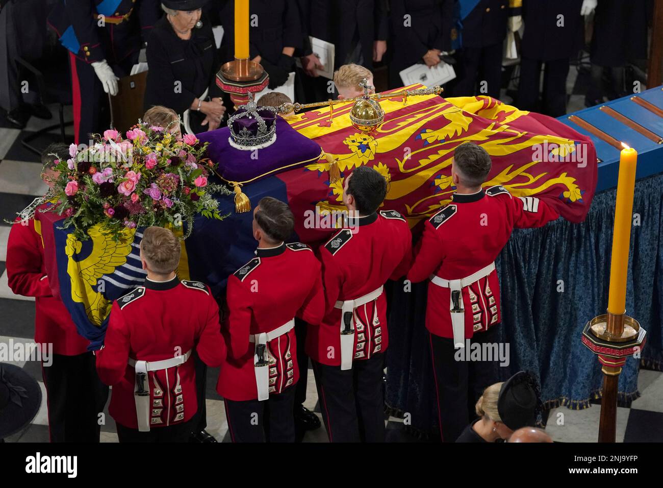 The coffin is placed near the altar at the State Funeral of Queen ...