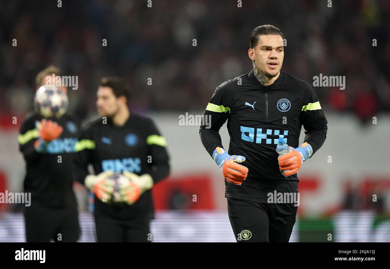 Manchester City goalkeeper Ederson warming up before the Champions ...