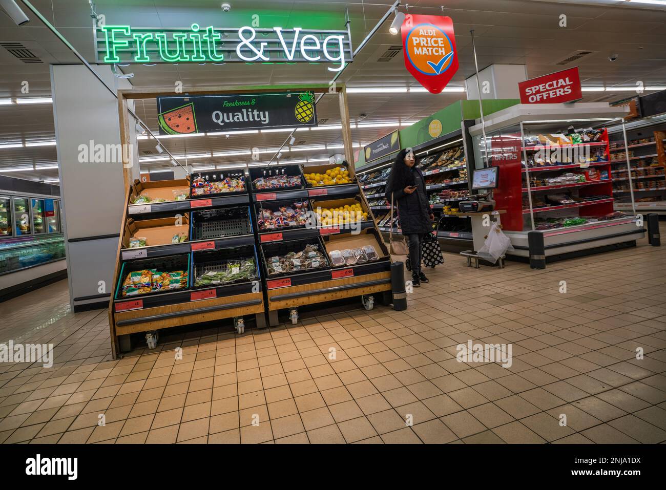 London, UK. 22 February 2023. A Fruit and Vegetable stall at Sainsbury ...