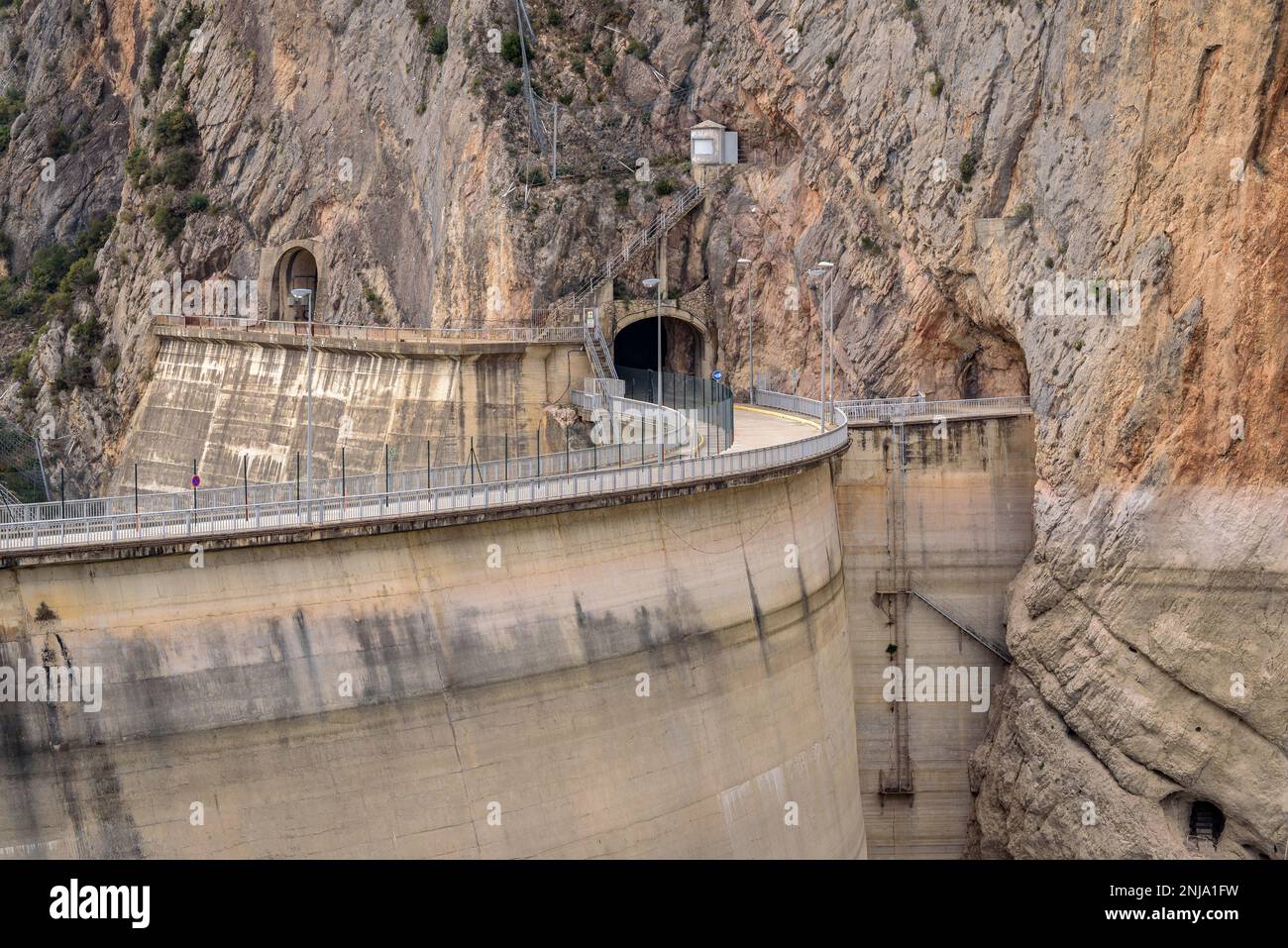 Canelles reservoir dam area during the 2022 drought with a low water ...