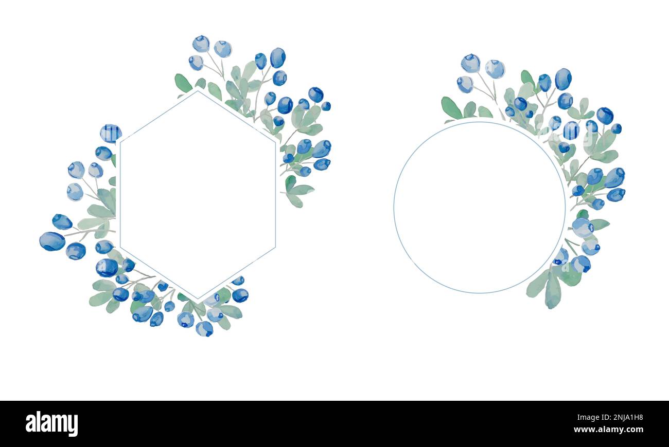 Watercolor wild berries frame set. Hand drawn floral card design with ...