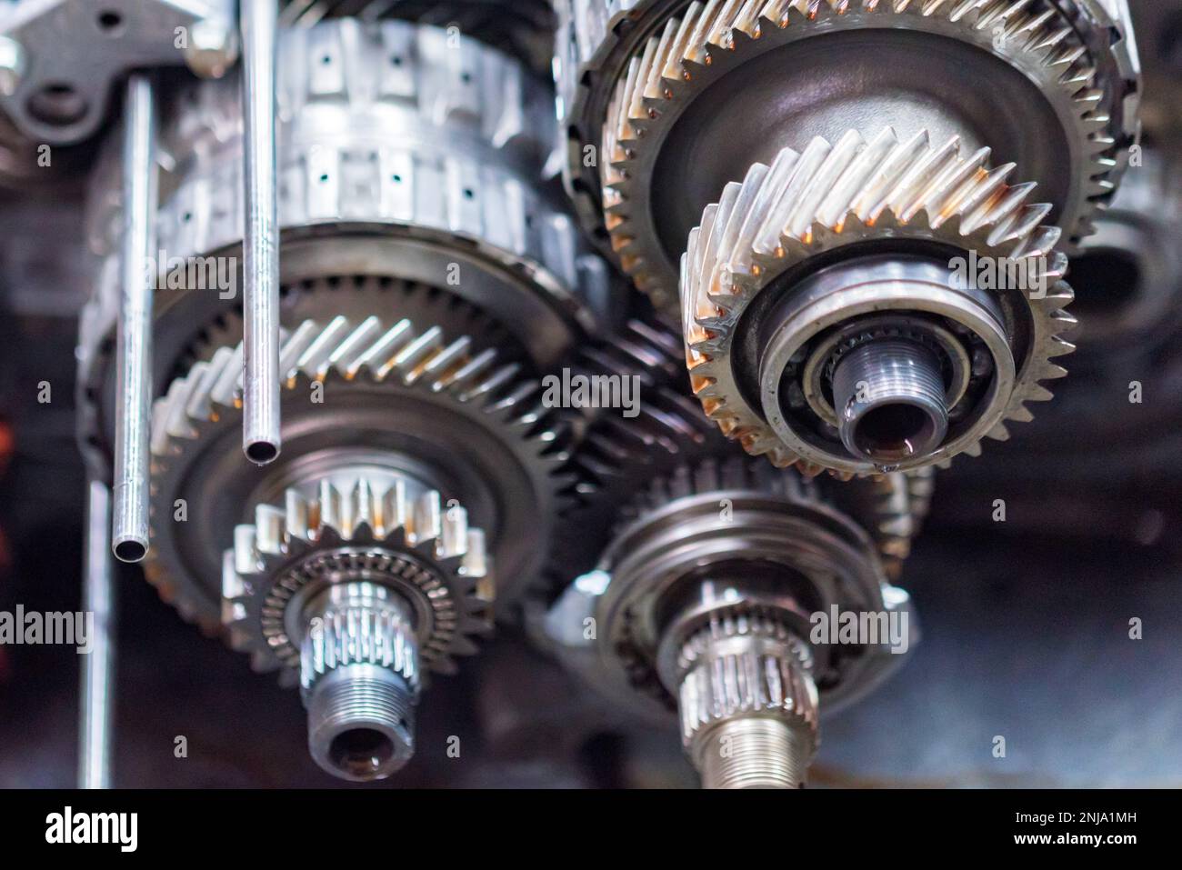Planetary gearsets inside vehicle automatic transmission. Close up view ...