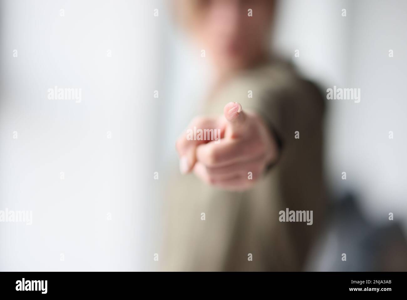 Female hand shows index finger, closeup Stock Photo - Alamy