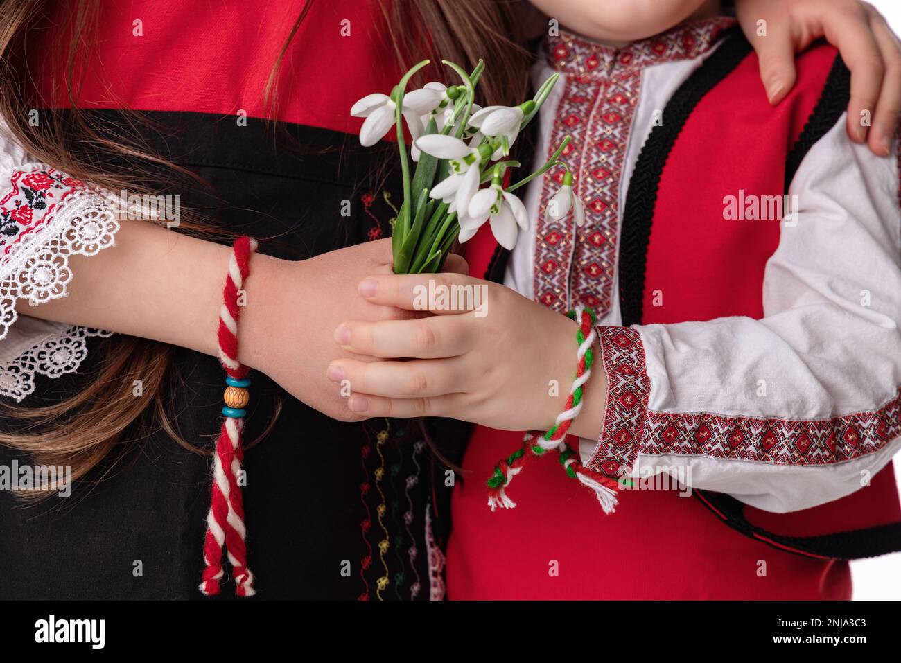 Bulgarian kids boy and girl in traditional folklore costumes with ...