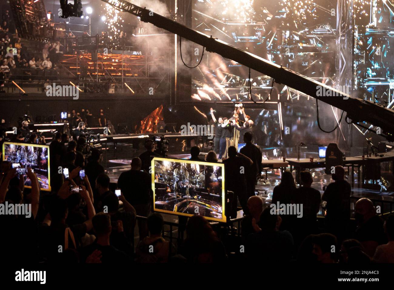 A group of participants celebrates their victory in the Valorant World ...