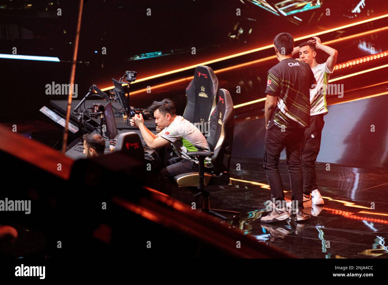 A group of participants celebrates their victory in the Valorant World ...