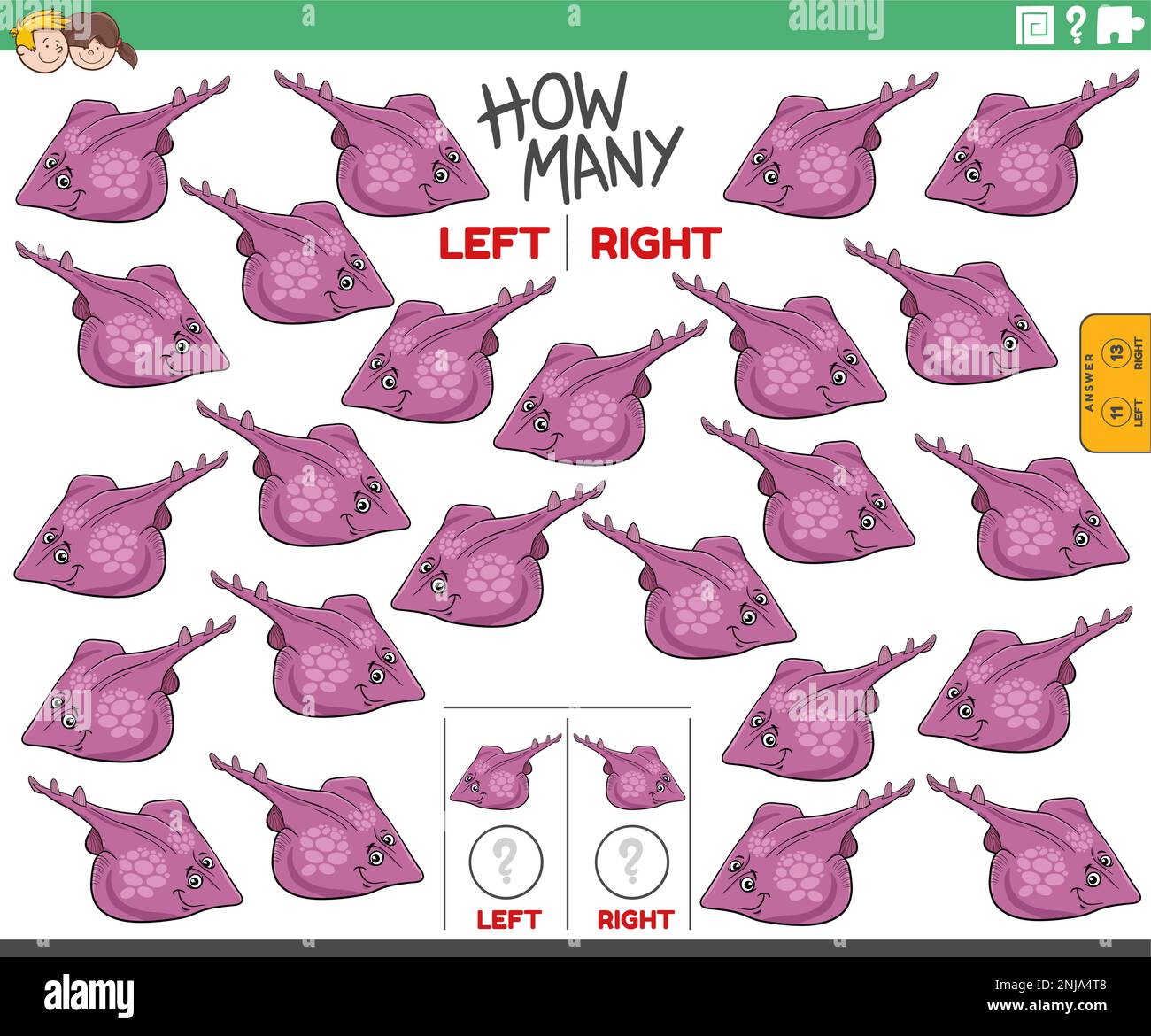 Cartoon illustration of educational game of counting left and right ...