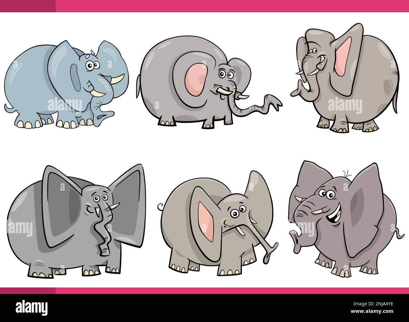 Cartoon illustration of happy elephants comic characters set Stock ...