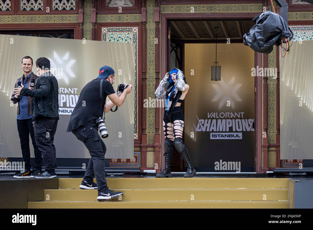 An attendee poses at the Valorant World Cup final on September 18, 2022 ...