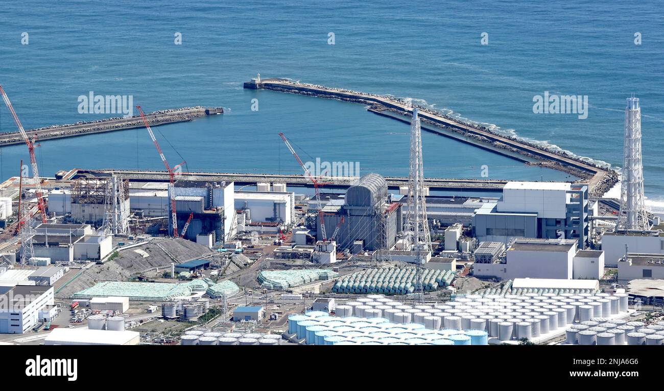 An aerial photo shows Fukushima No. 1 Power Plant in Okuma town ...