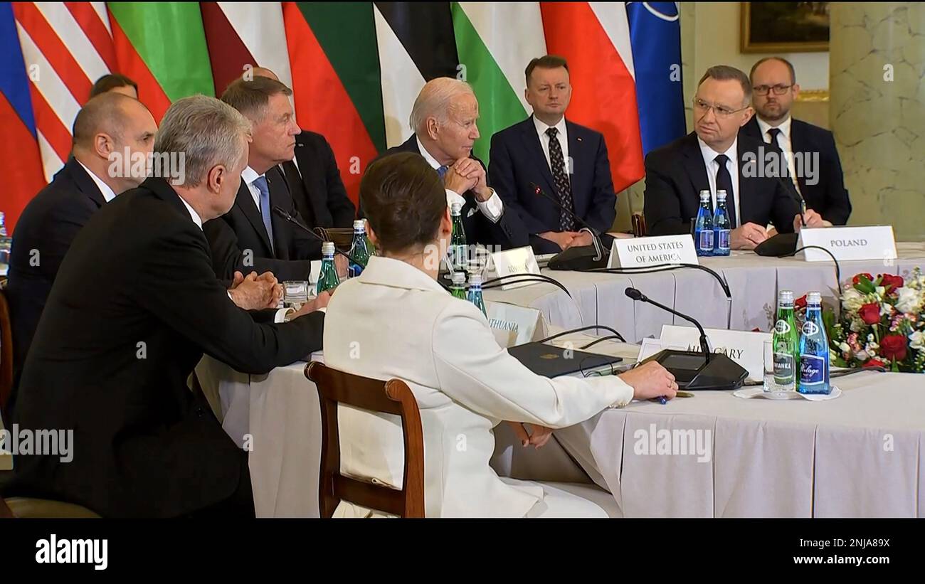 Warsaw, Poland. 22nd Feb, 2023. US President Joe Biden (4R) attend in ...