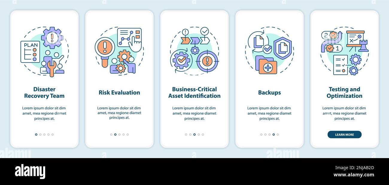 Effective disaster recovery plan onboarding mobile app screen Stock ...