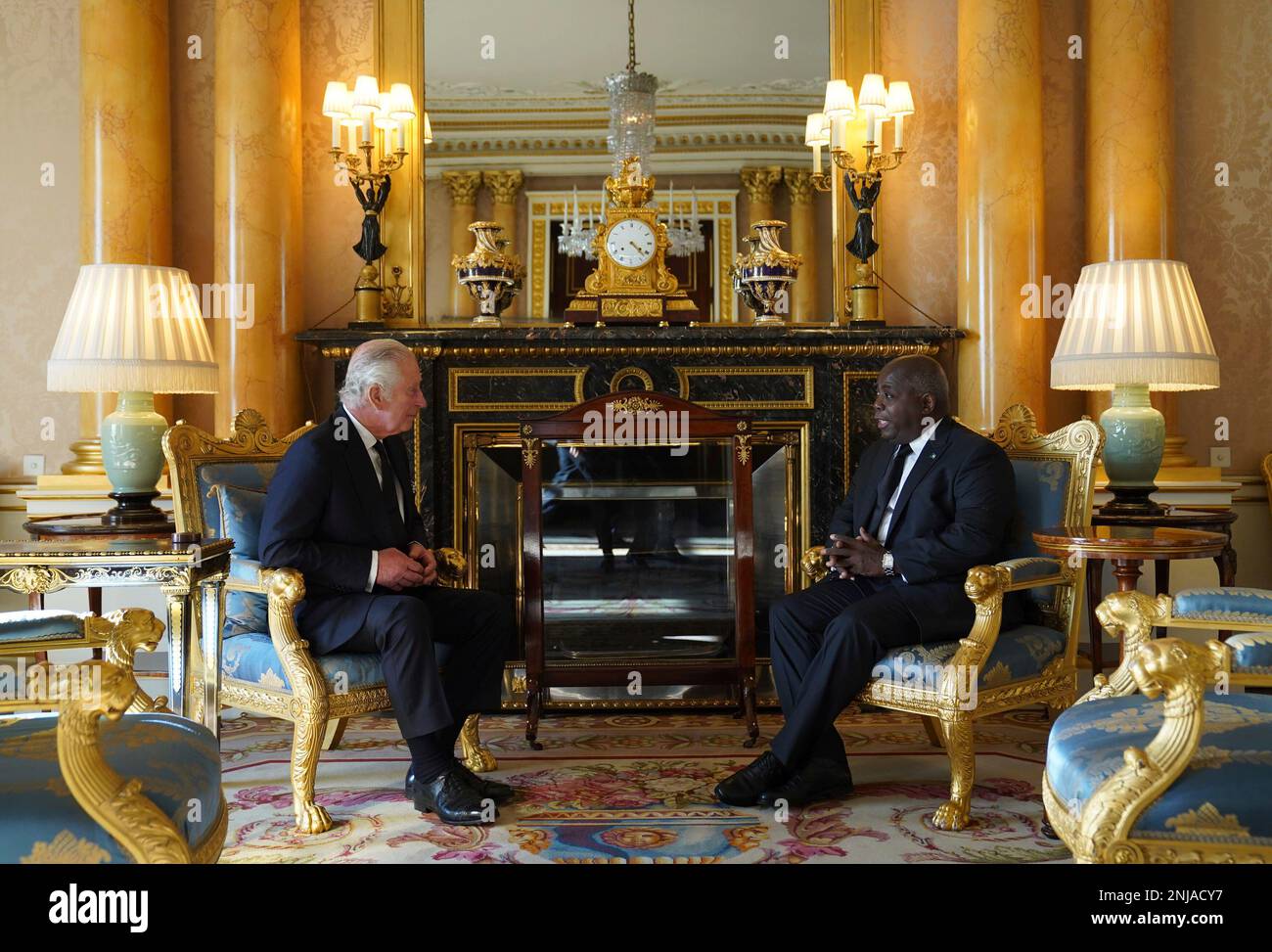 Britain's King Charles III speaks with Prime Minister of the Bahamas ...