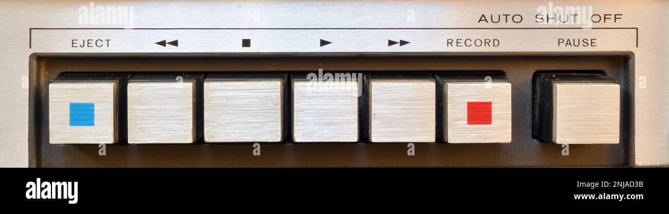 Closeup of control buttons of old audio tape recorder Stock Photo - Alamy