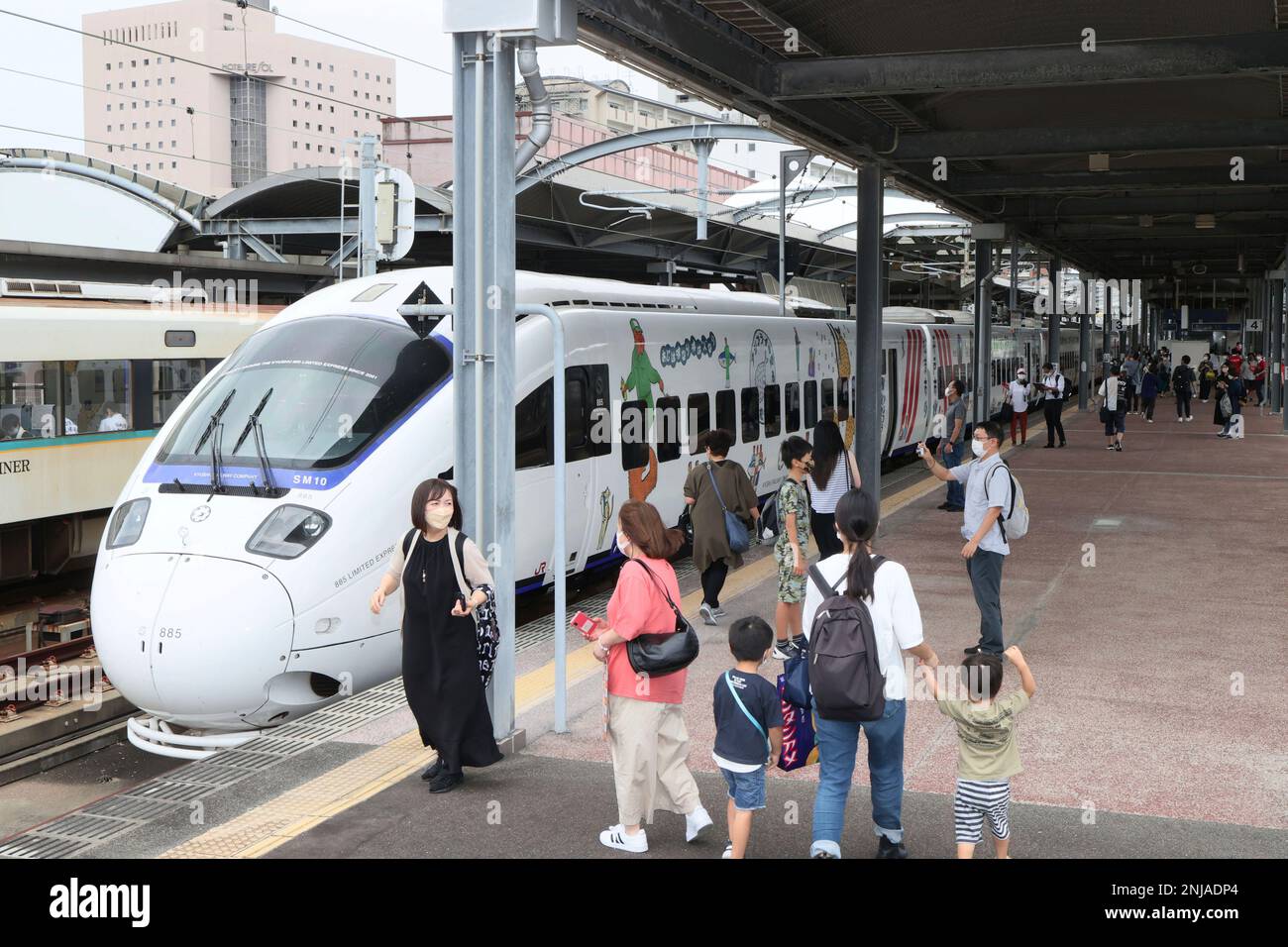 Tilting train is unveiled on JR Sasebo Line at Sasebo Station in Sasebo ...