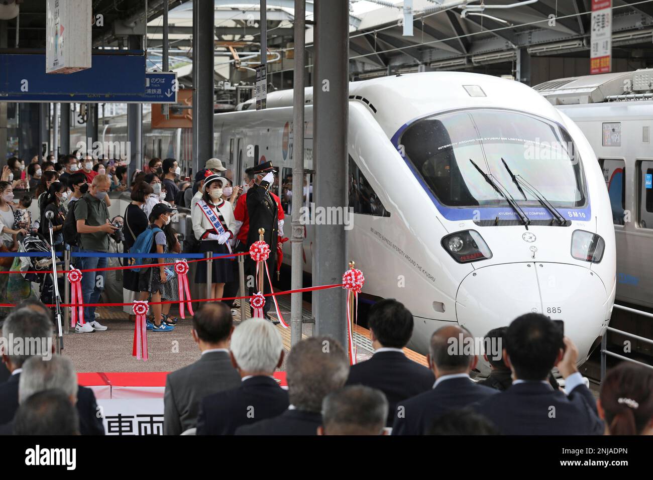 Tilting train is unveiled on JR Sasebo Line at Sasebo Station in Sasebo ...