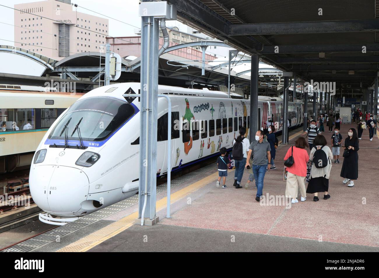 Tilting train is unveiled on JR Sasebo Line at Sasebo Station in Sasebo ...